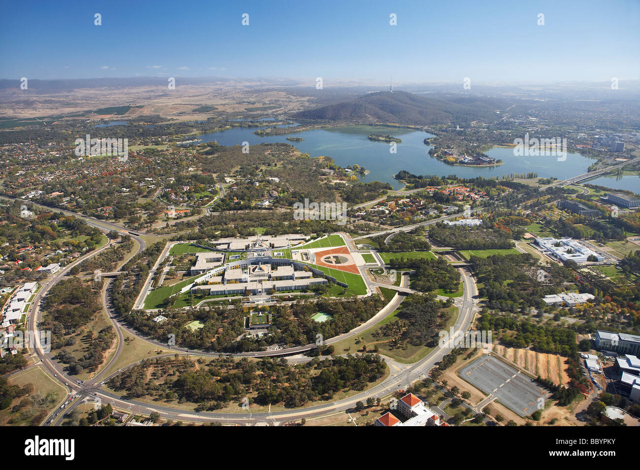 Parliament House Capital Hill and Lake Burley Griffin Canberra ACT Australia aerial Stock Photo ...