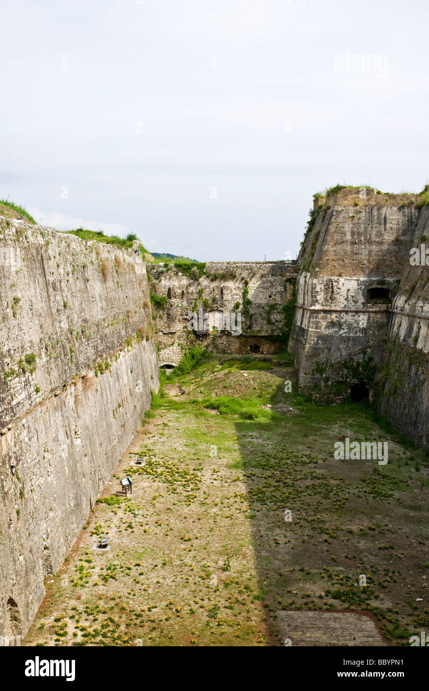 A dry steep defensive ditch separating two bastions of the Old Fortress ...