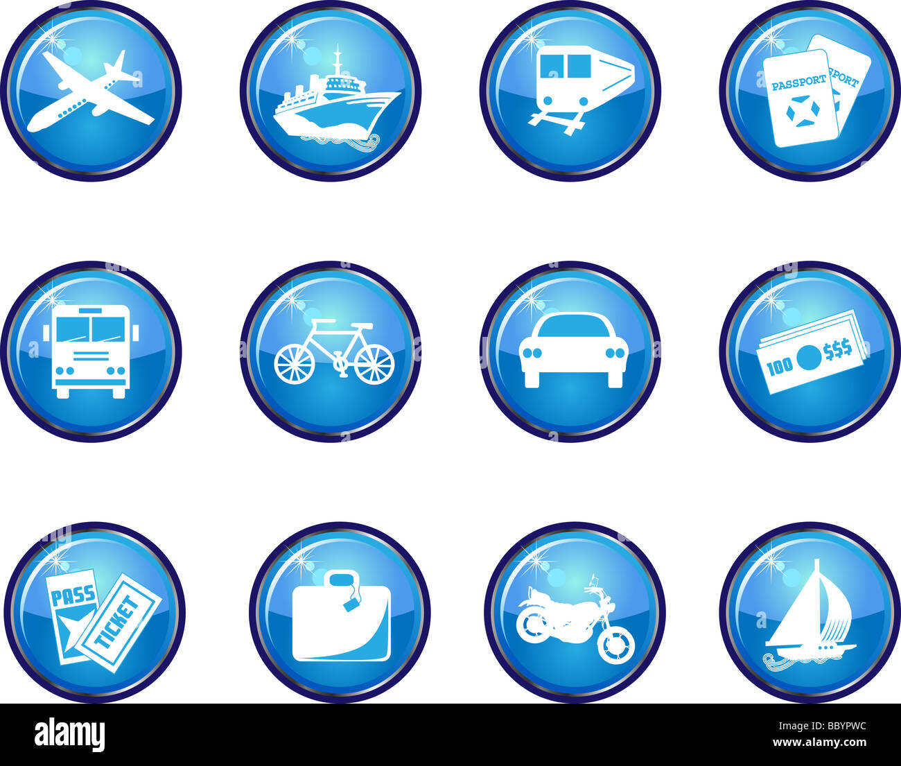 Twelve Glossy Vector Travel Icons. Easy to remove blue or change color ...