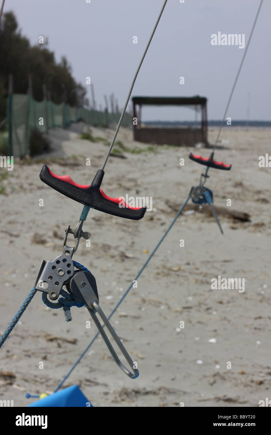 Hook of a trapeze of a sail boat on a beach Stock Photo - Alamy