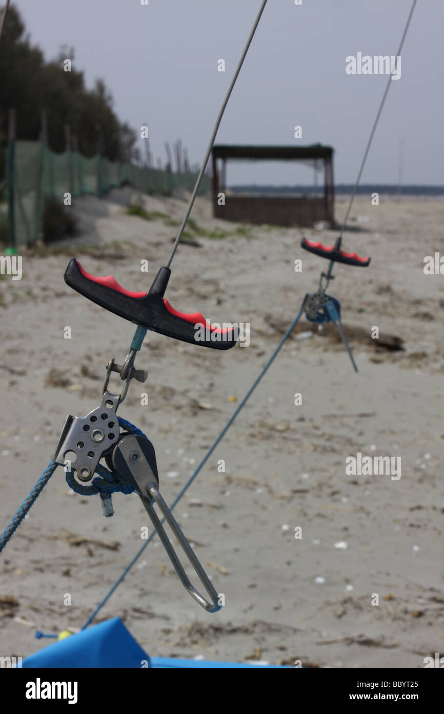 Hook of a trapeze of a sail boat on a beach Stock Photo - Alamy