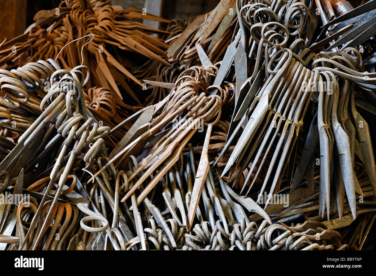 Raw scissor halves in a warehouse, Hendrichs swage forge, LVR ...