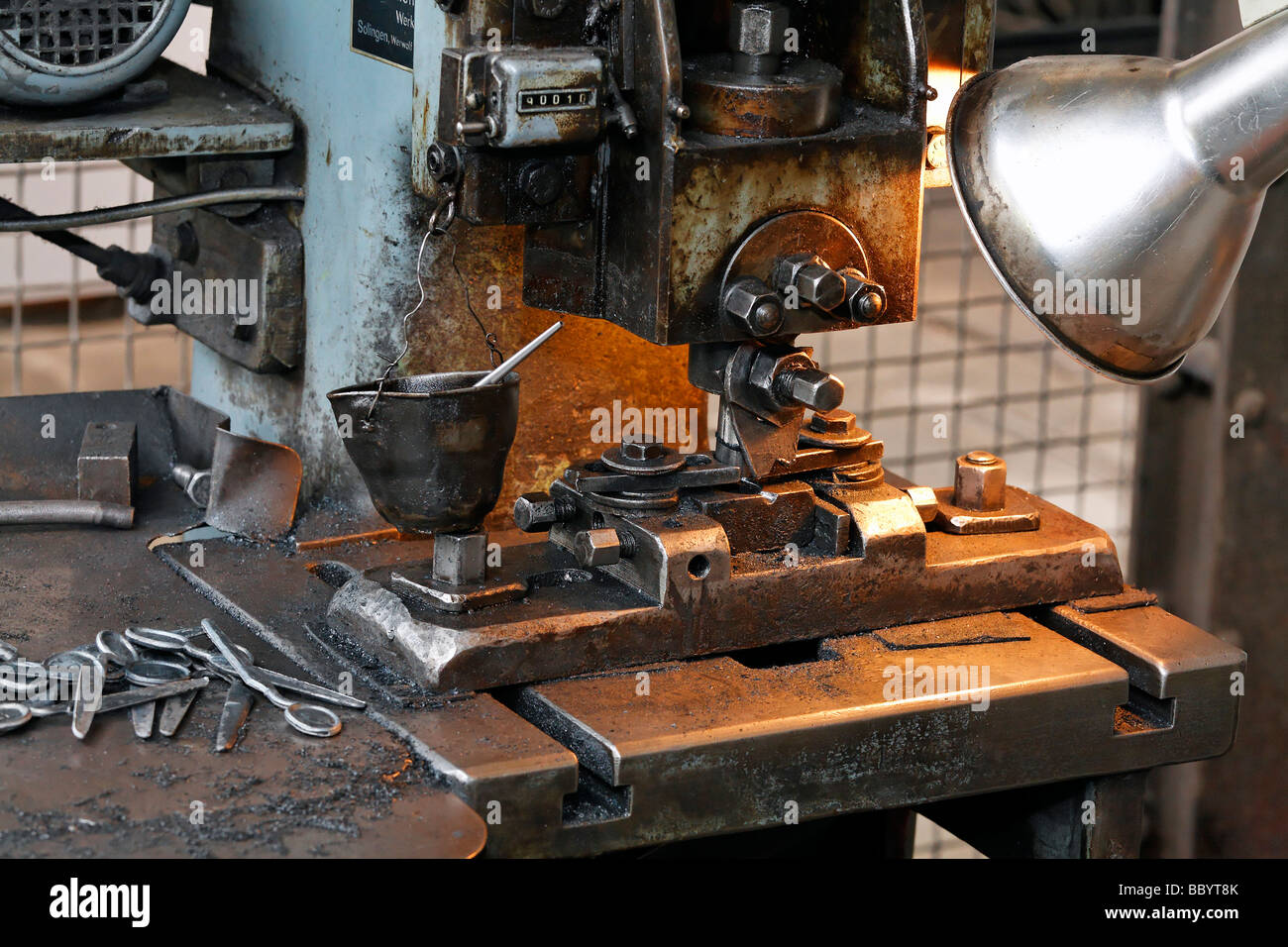 Eccentric press for deburring scissor blanks, Hendrichs swage forge ...