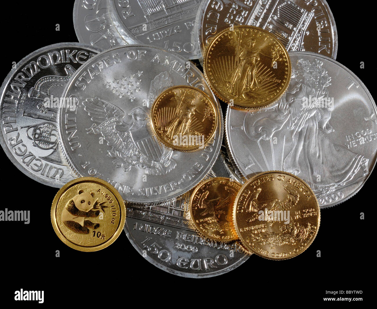 Silver and Gold coins Stock Photo - Alamy