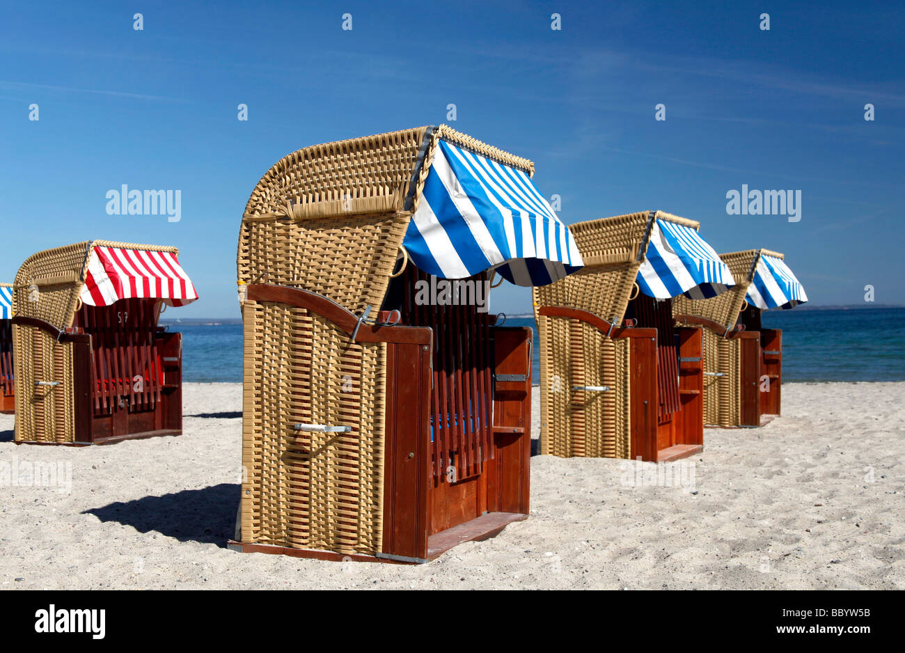 Baltic Sea beach with beach chairs, Timmendorfer Strand, Ostholstein ...