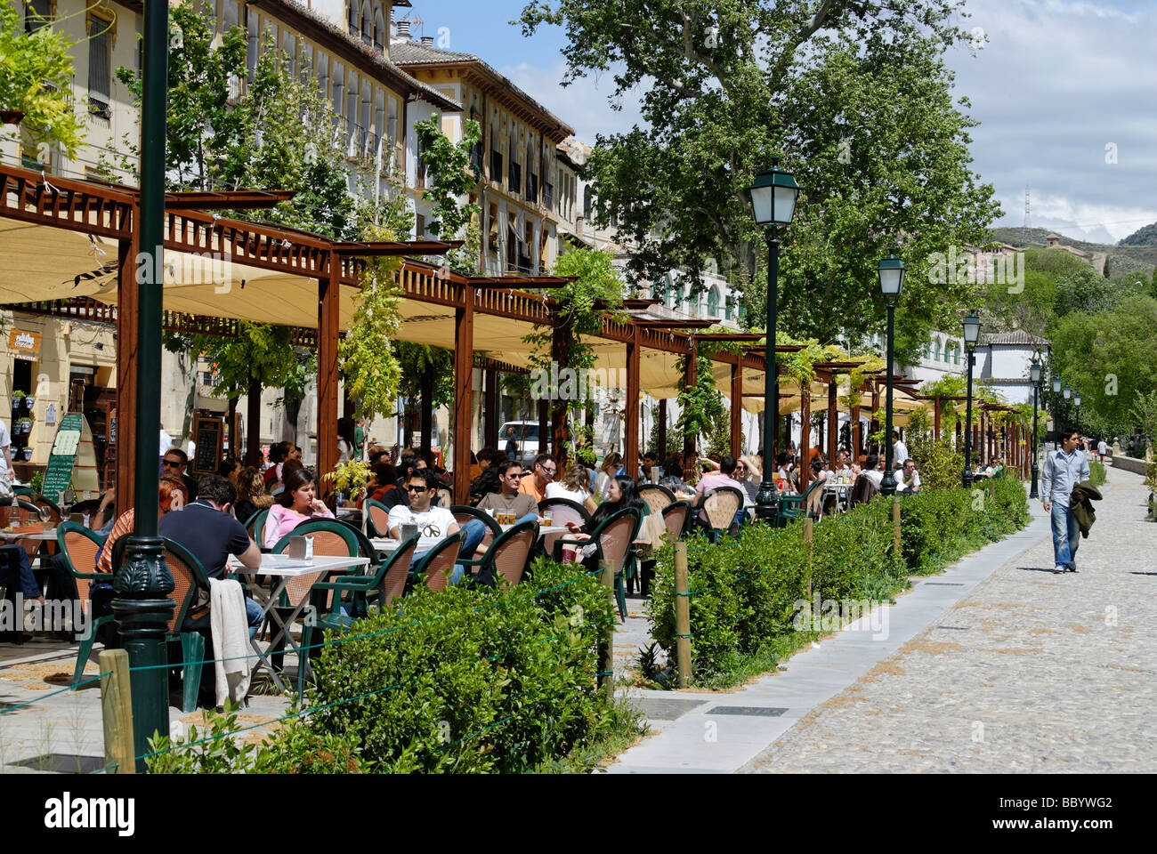 Restaurant in the valley of the Rio Darro, Granada, Andalusia, Spain ...