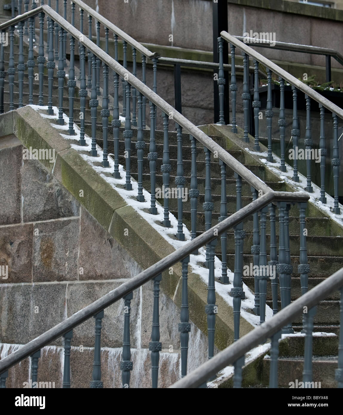 Stone ladder with metal hand rail bottom view Stock Photo - Alamy