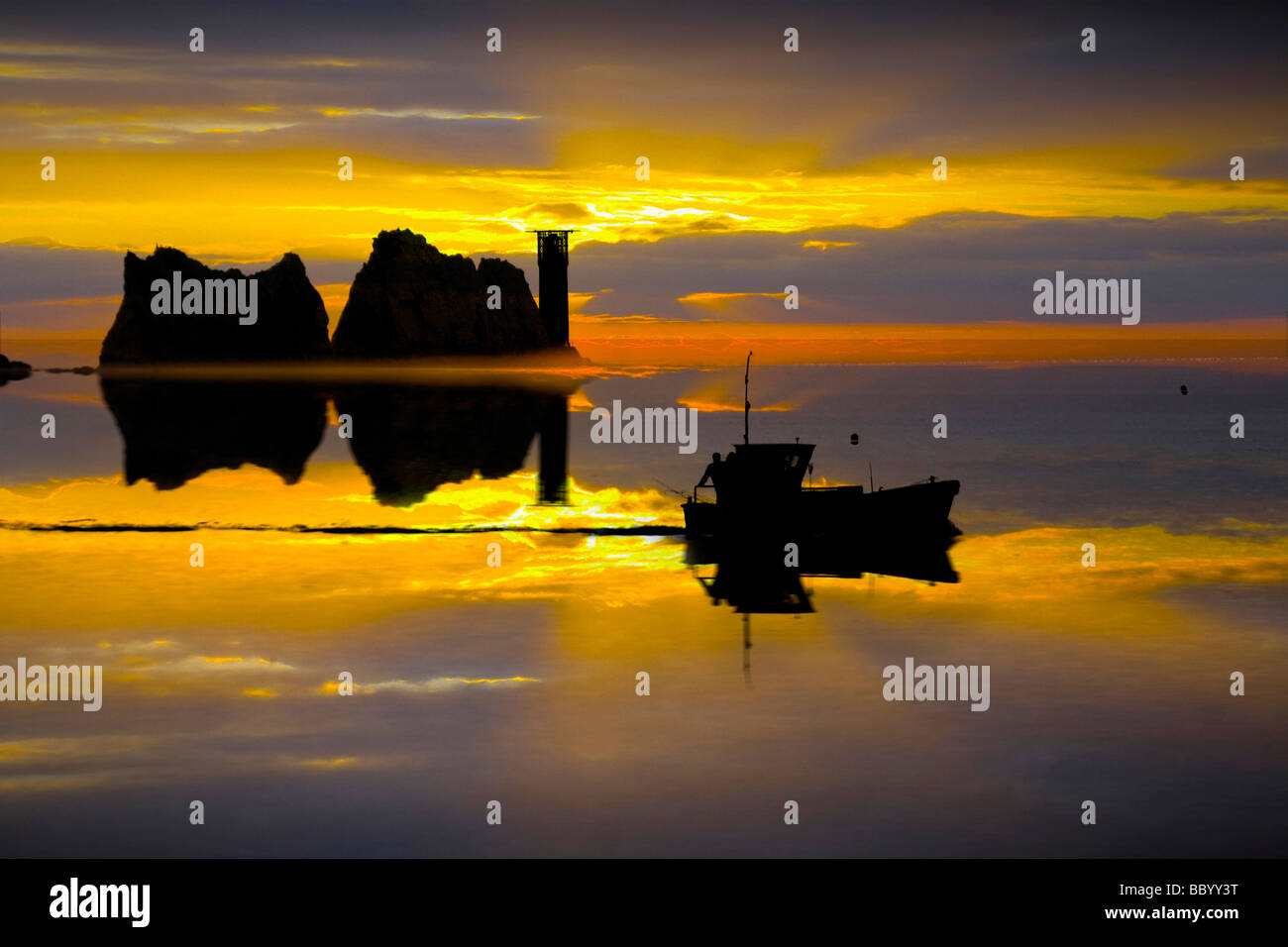 The Needles Light house lighthouse sunset Fishing Boat The Solent Isle ...