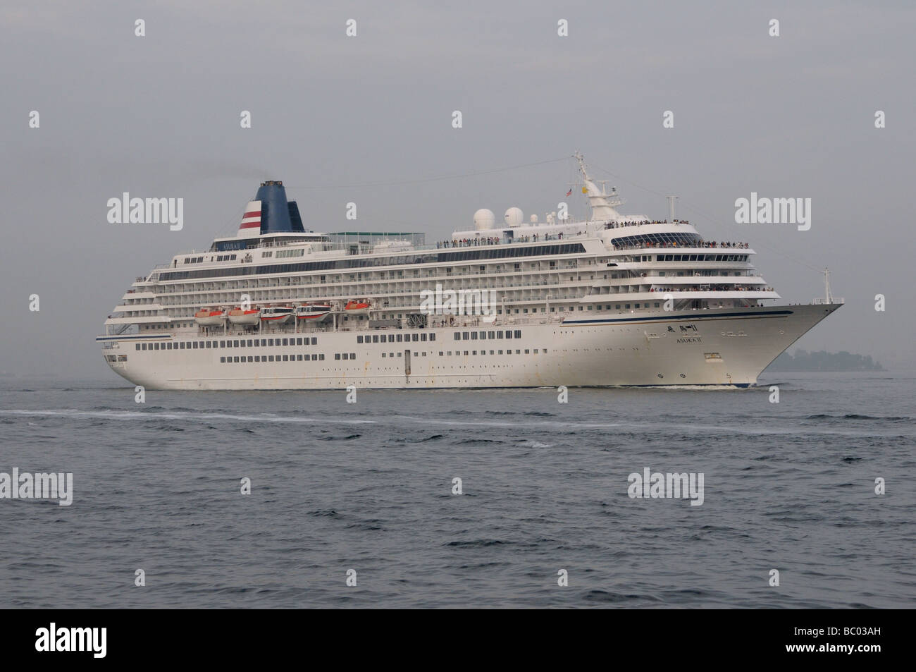 On a foggy morning in June, Asuka II enters New York harbor. The ship ...