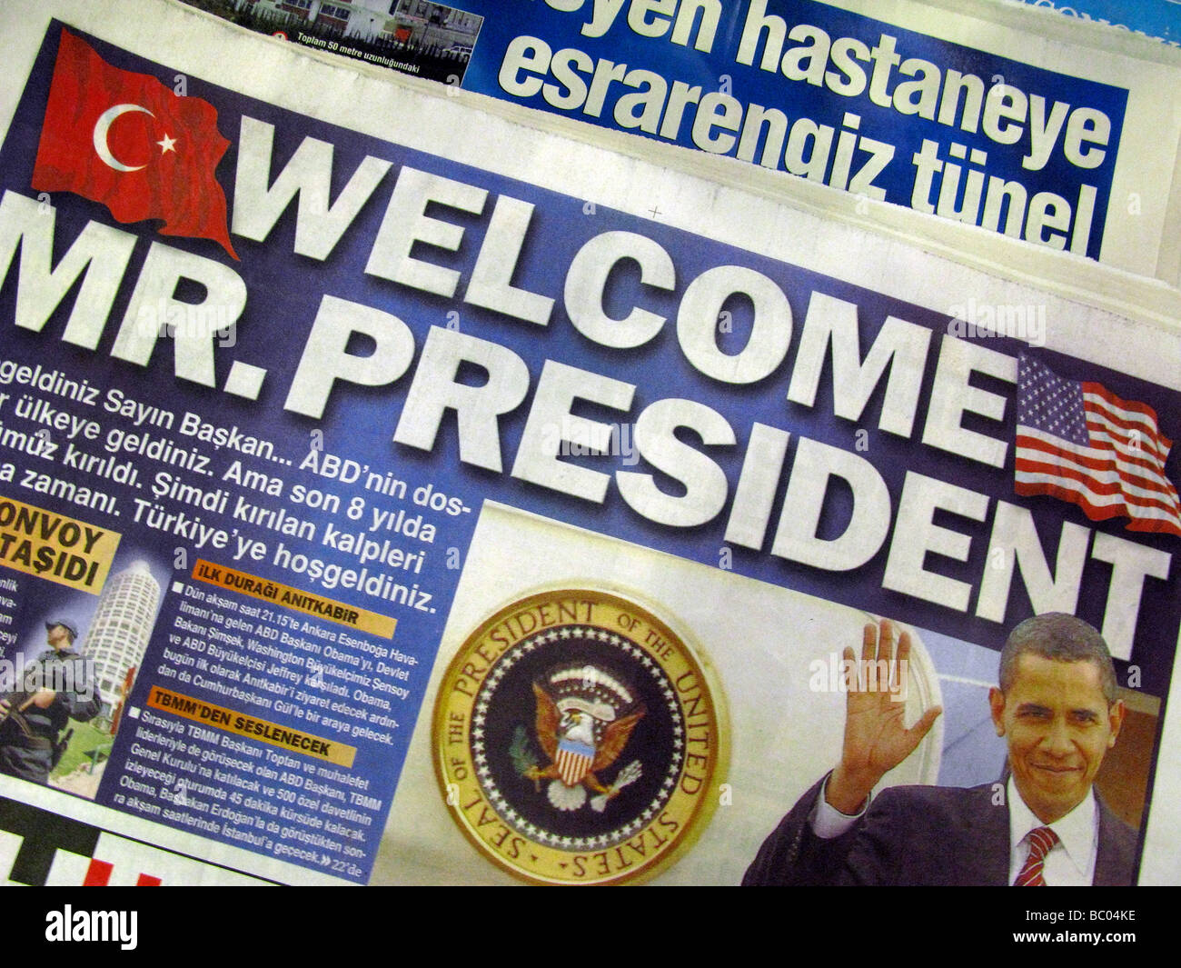 A welcome message for President Obama on the front page of a Turkish ...