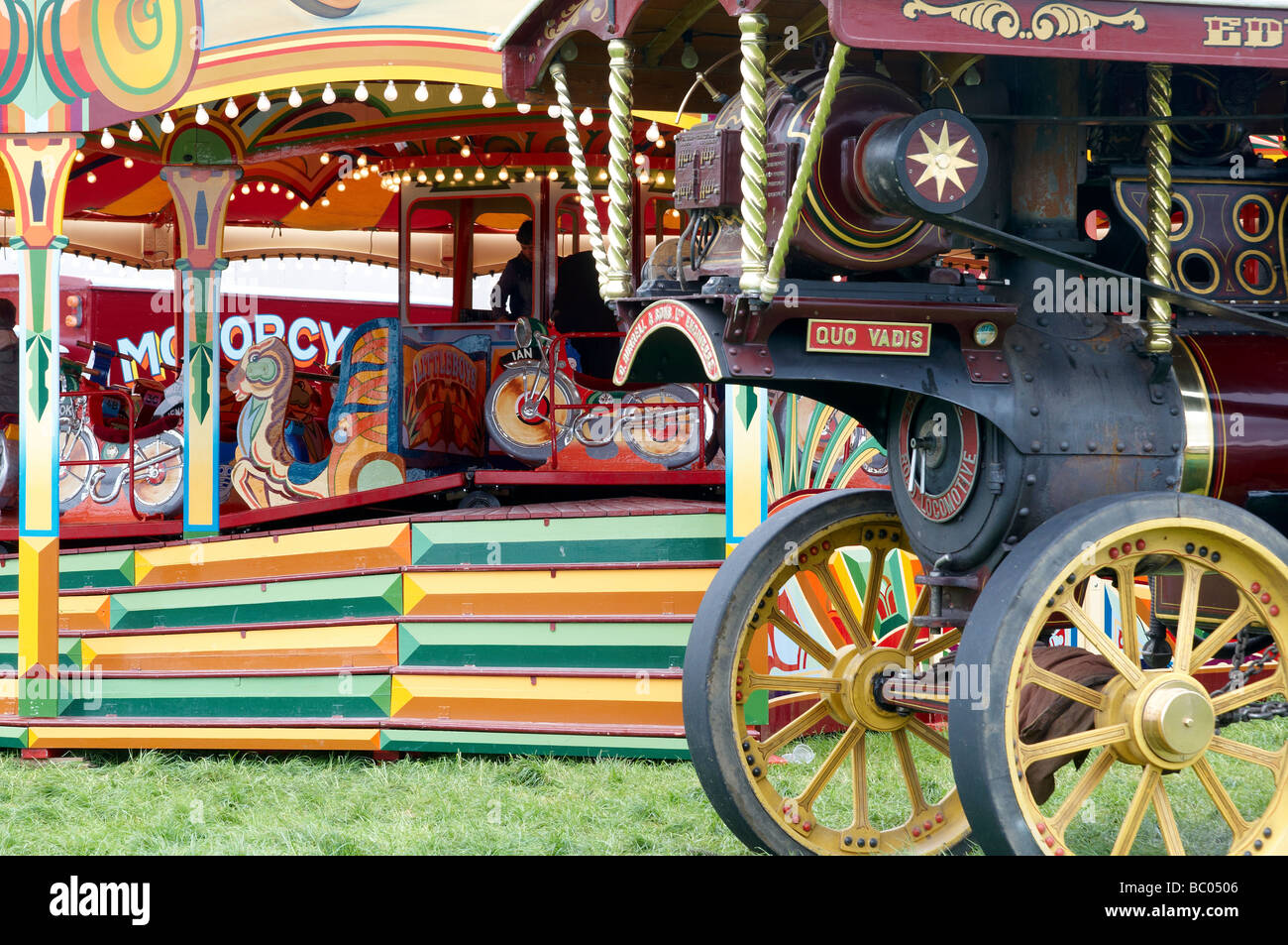 Traditional fairground ride and Burrel Showmans engine Stock Photo - Alamy