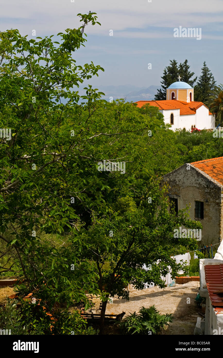 Traditional Greek orthodox church in the village of Zia on Mount Dikeos ...