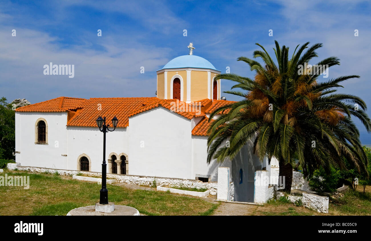 Traditional Greek orthodox church in the village of Zia on Mount Dikeos ...