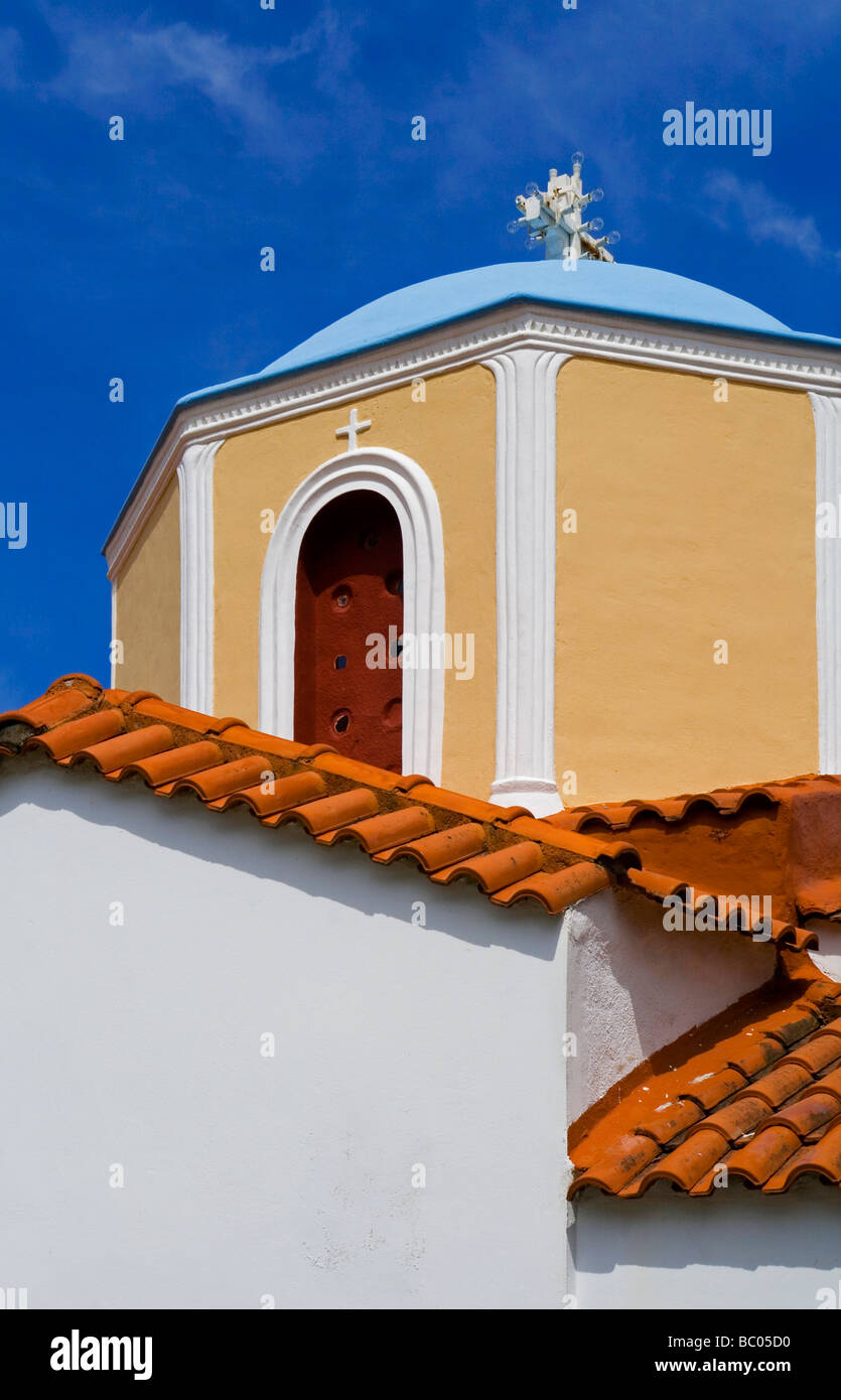 Traditional Greek orthodox church in the village of Zia on Mount Dikeos ...