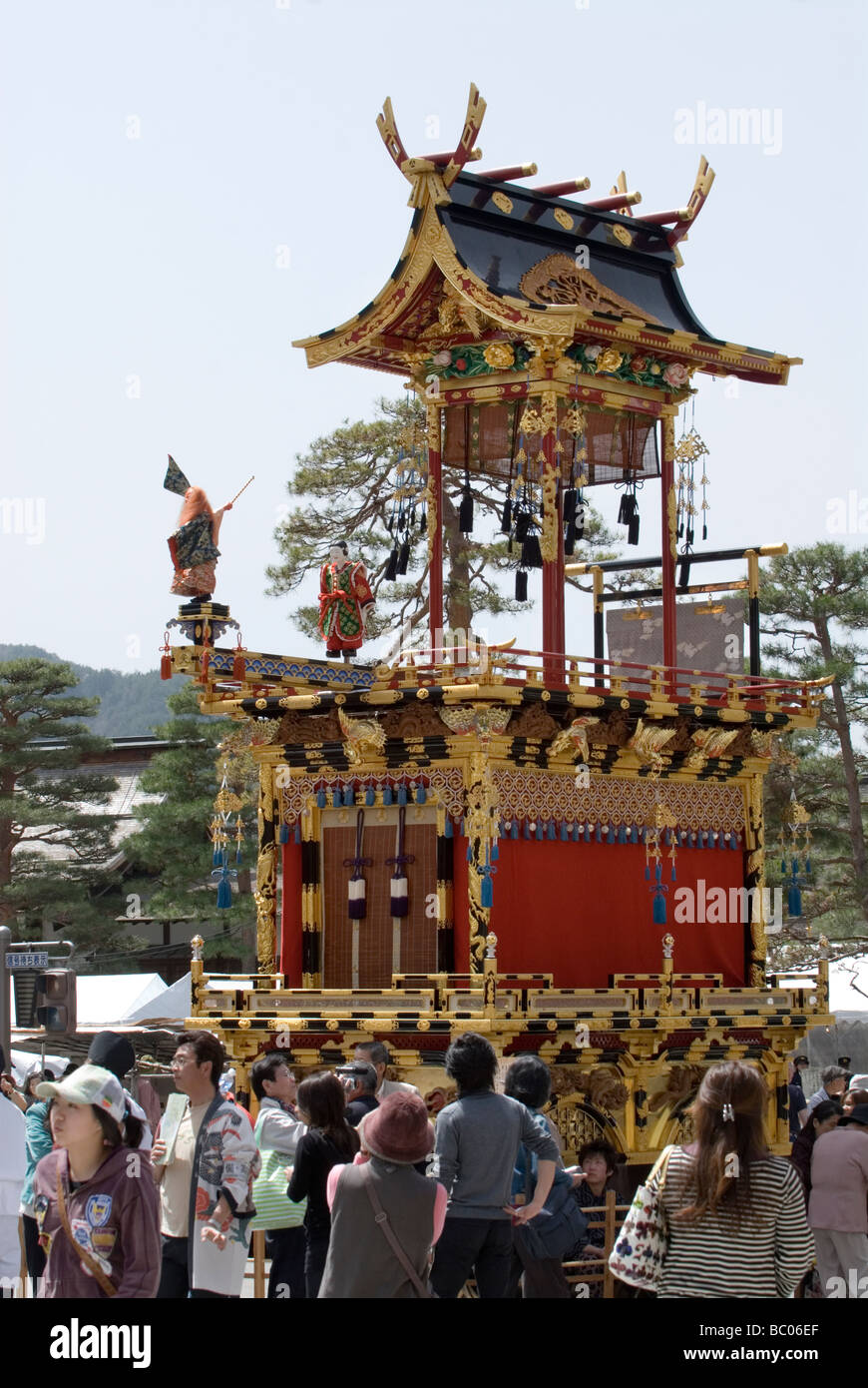 An elaborate traditional wagon or float is on display during the spring ...