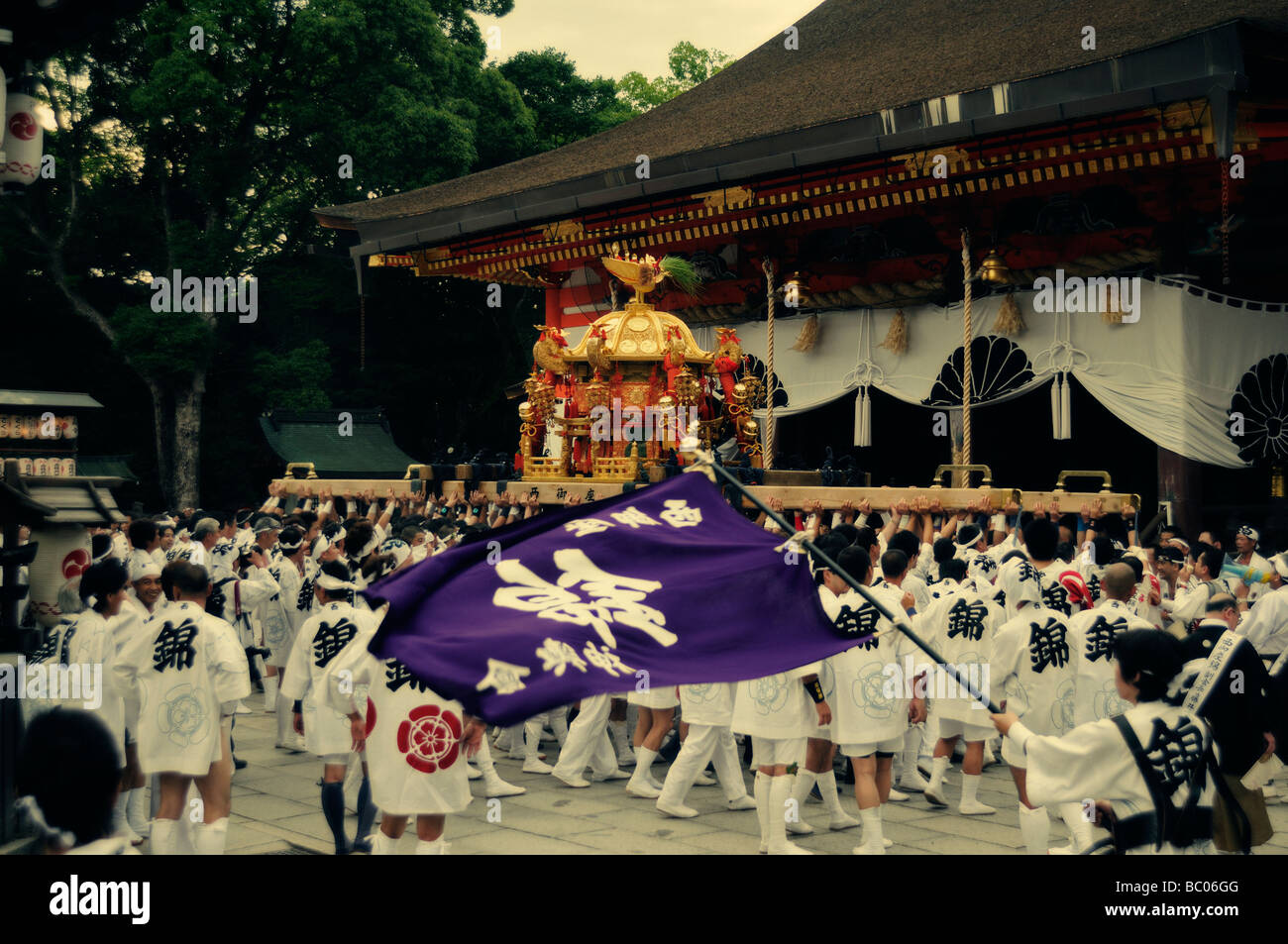 Mikoshi carriers starting the Shinko-sai (Parade from Yasaka Shrine to ...