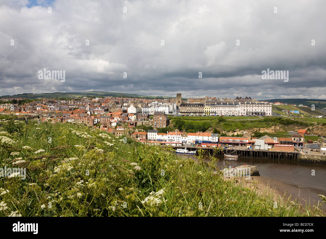 Looking out across Whitby Bay from East Cliff, Whitby, North Yorkshire ...