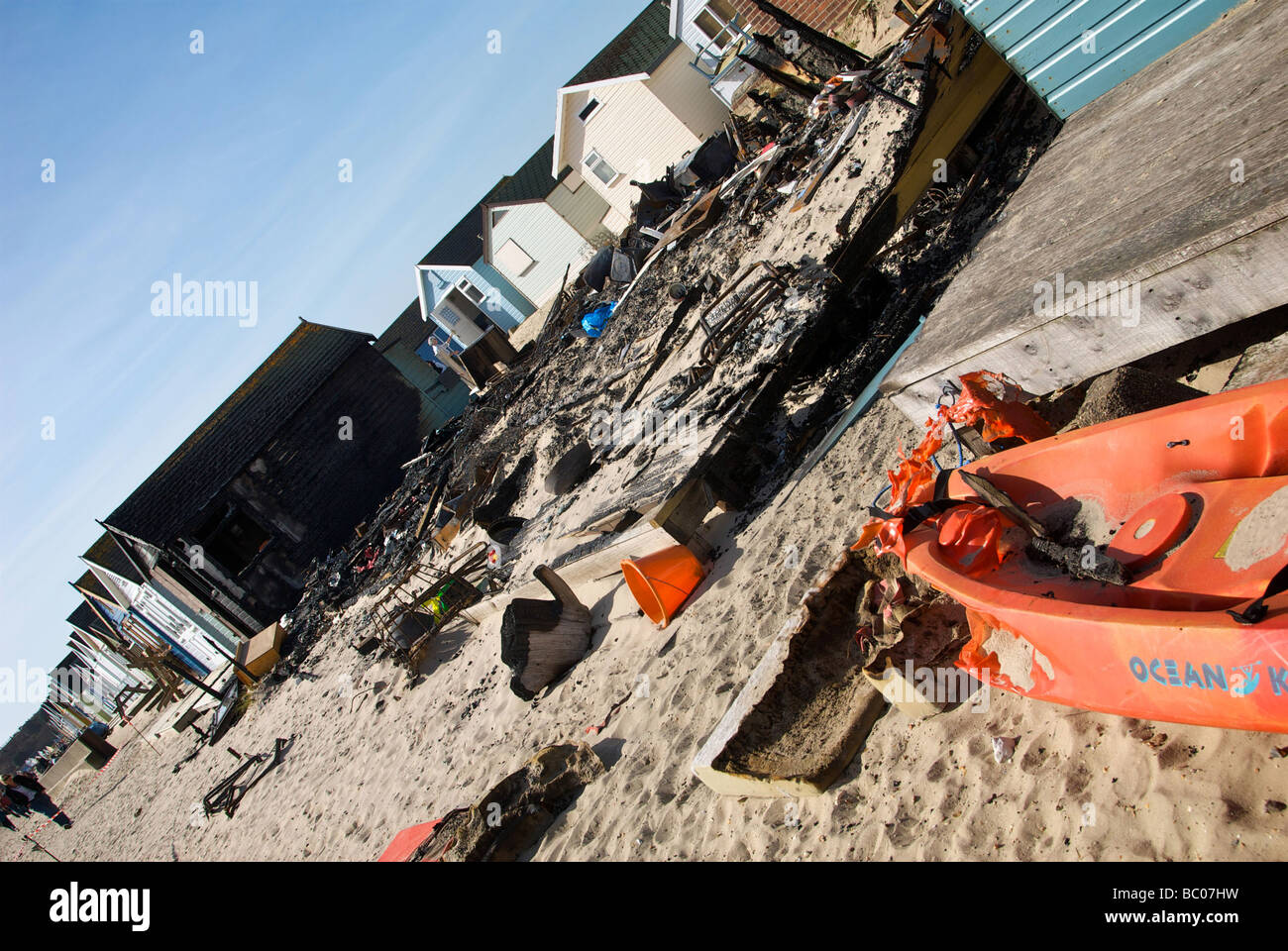 Hengistbury Head Dorset UK Beach Huts Sand Dunes Burnt-Out Fire Damage ...