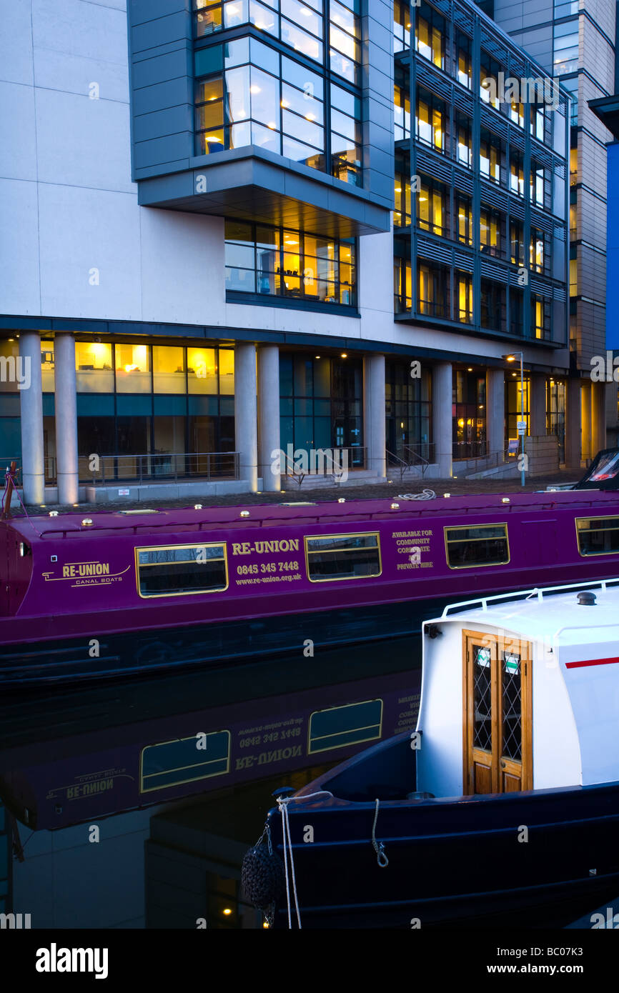 Scotland Edinburgh Fountainbridge Canal Boats moored in the Lochrin ...