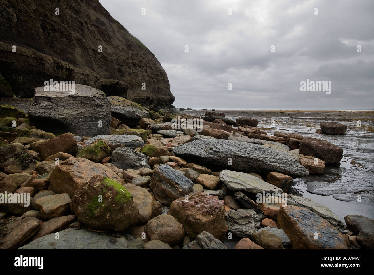 Low level cliff and beach details from the Whitby coastline showing ...