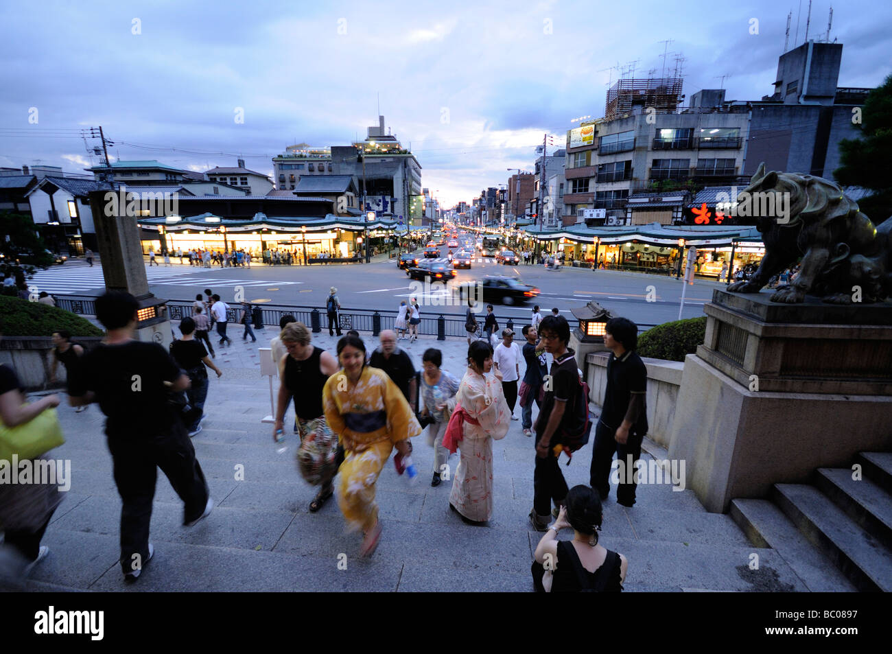 Shijo Dori (Shijo street) as seen from the entrance to the Yasaka ...