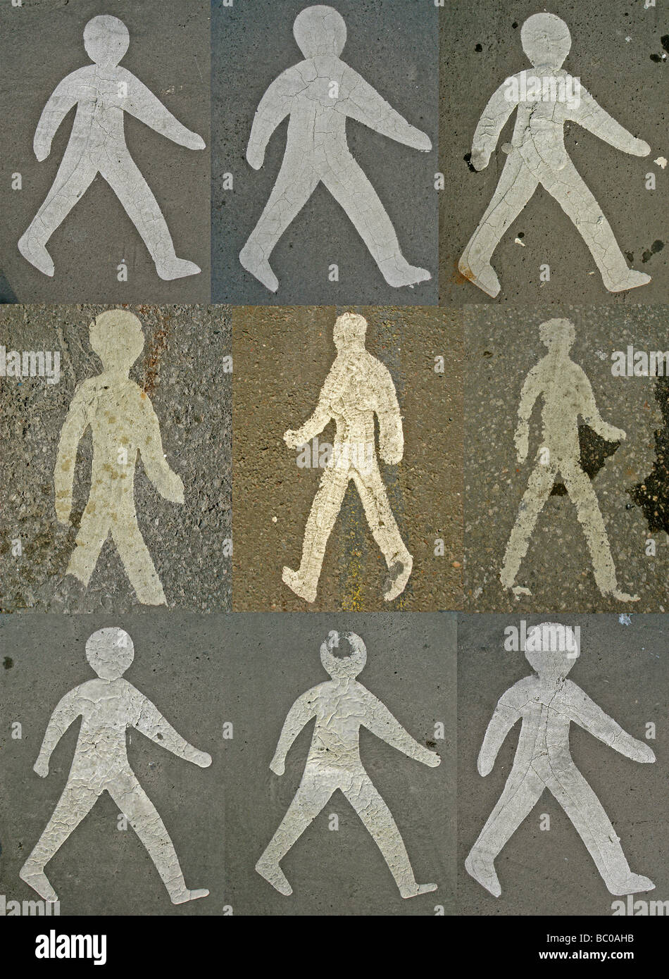 Composite of nine painted pedestrian symbols Stock Photo - Alamy
