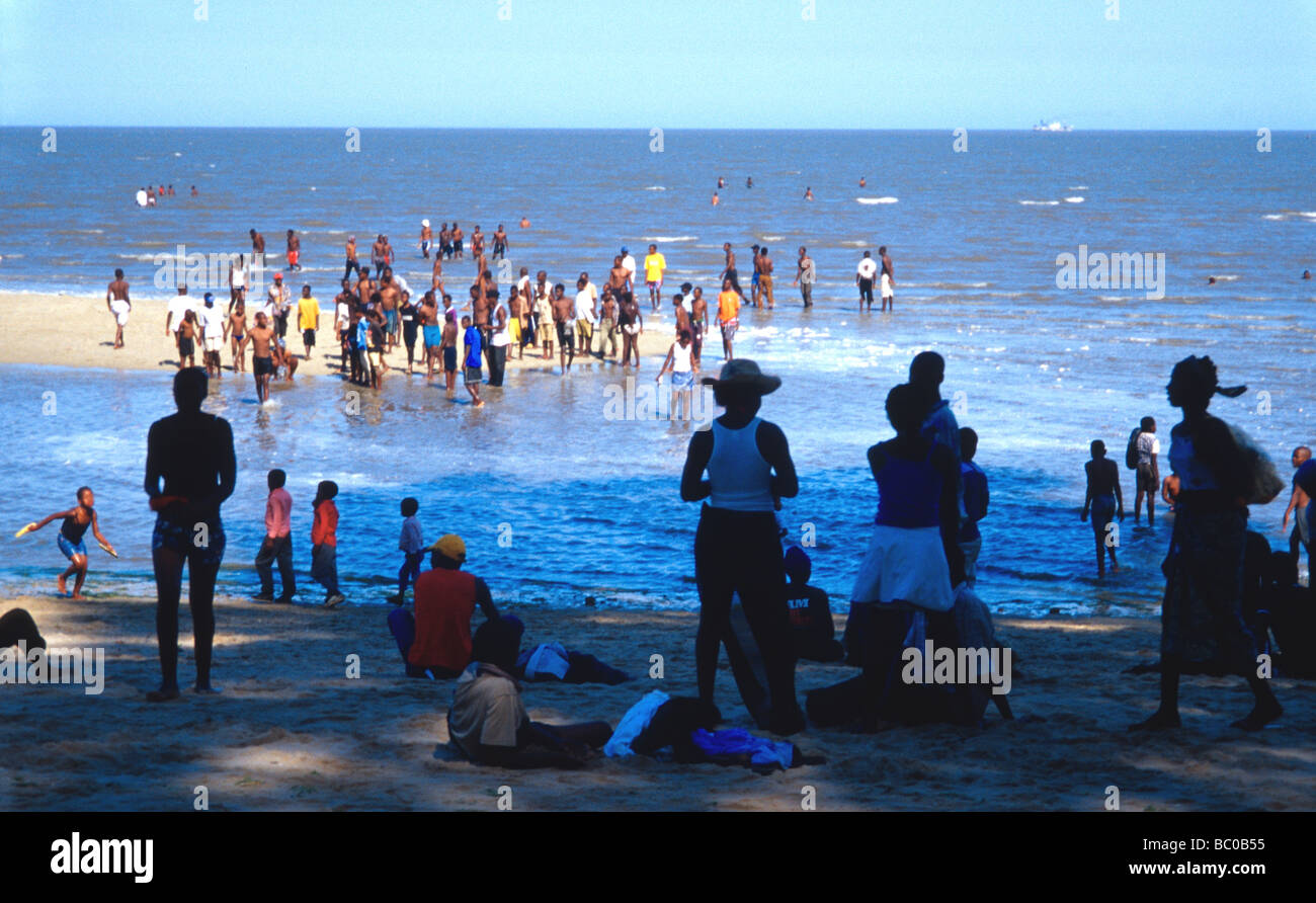 Crowds on the beach at Costa do Sol Maputo Mozambique southern Africa ...