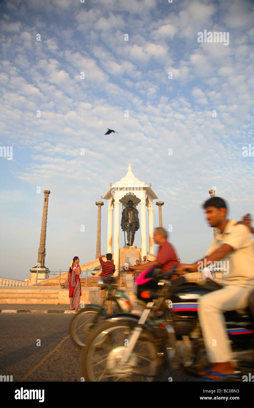India, Tamil Nadu, Puducherry, Pondicherry, Beach road, Gandhi Statue ...