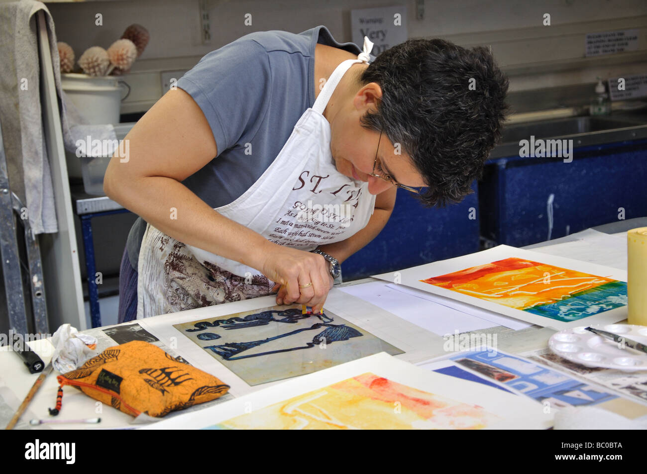 A printmaker in a Creative Arts Studio Stock Photo - Alamy