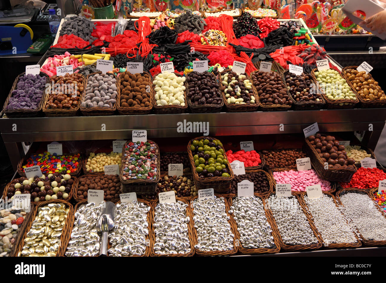 Sweets displayed for sale La Boqueria Barcelona Catalunya Spain Stock ...