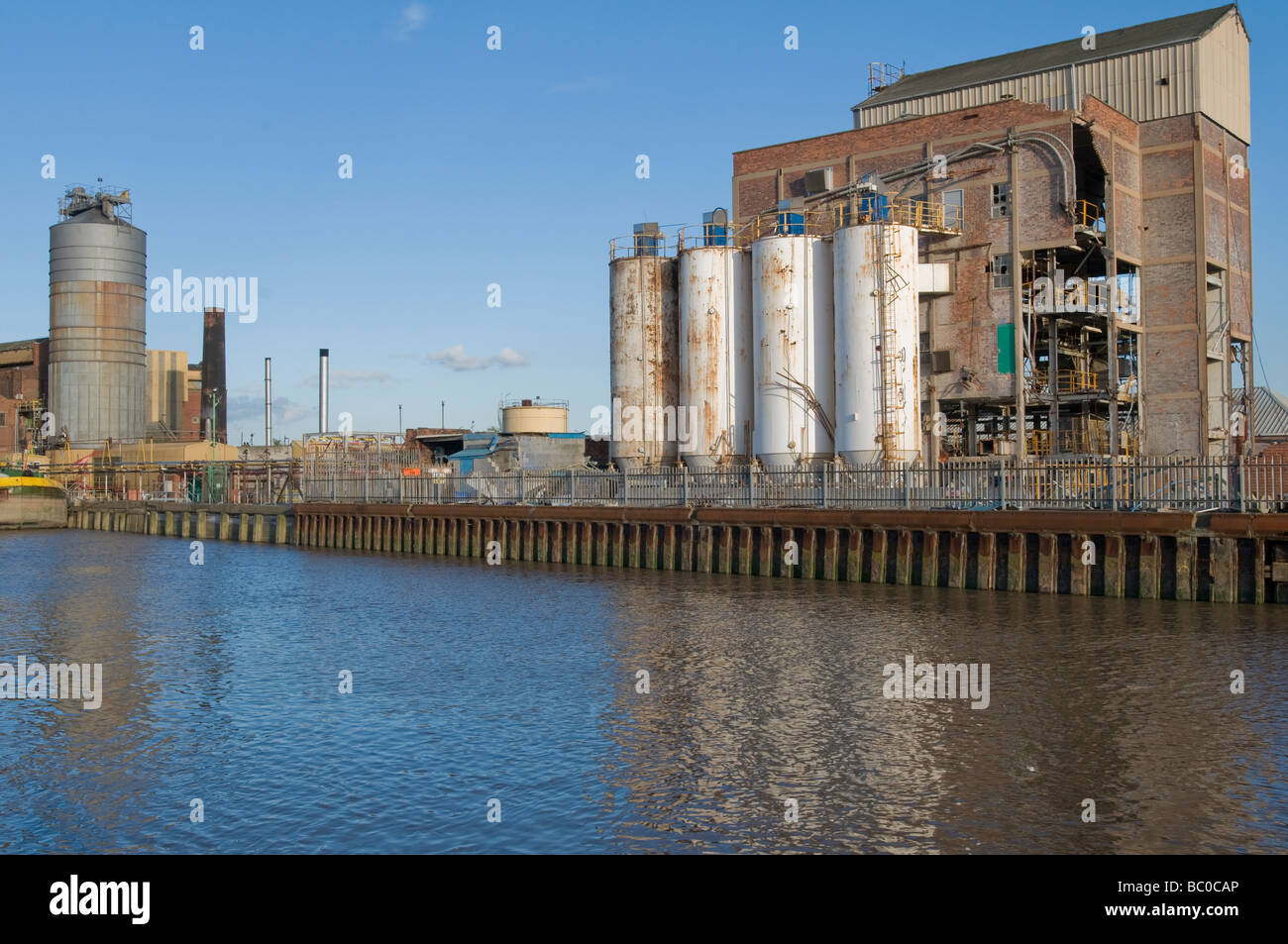 Disused and partly demolished factory building on the River Hull ...