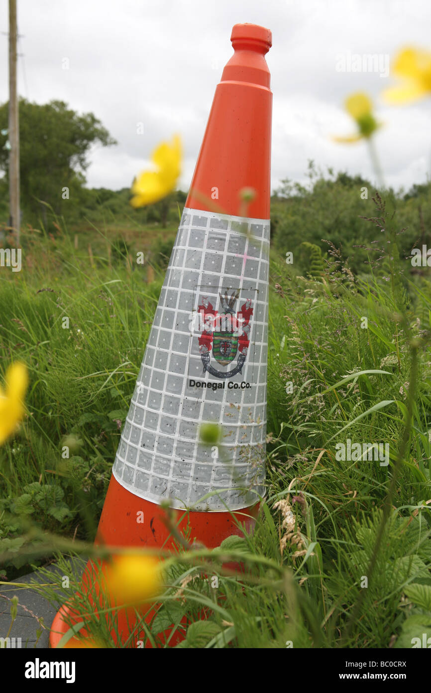 A Donegal County Council cone marking roadworks near Glenswilly, Co ...