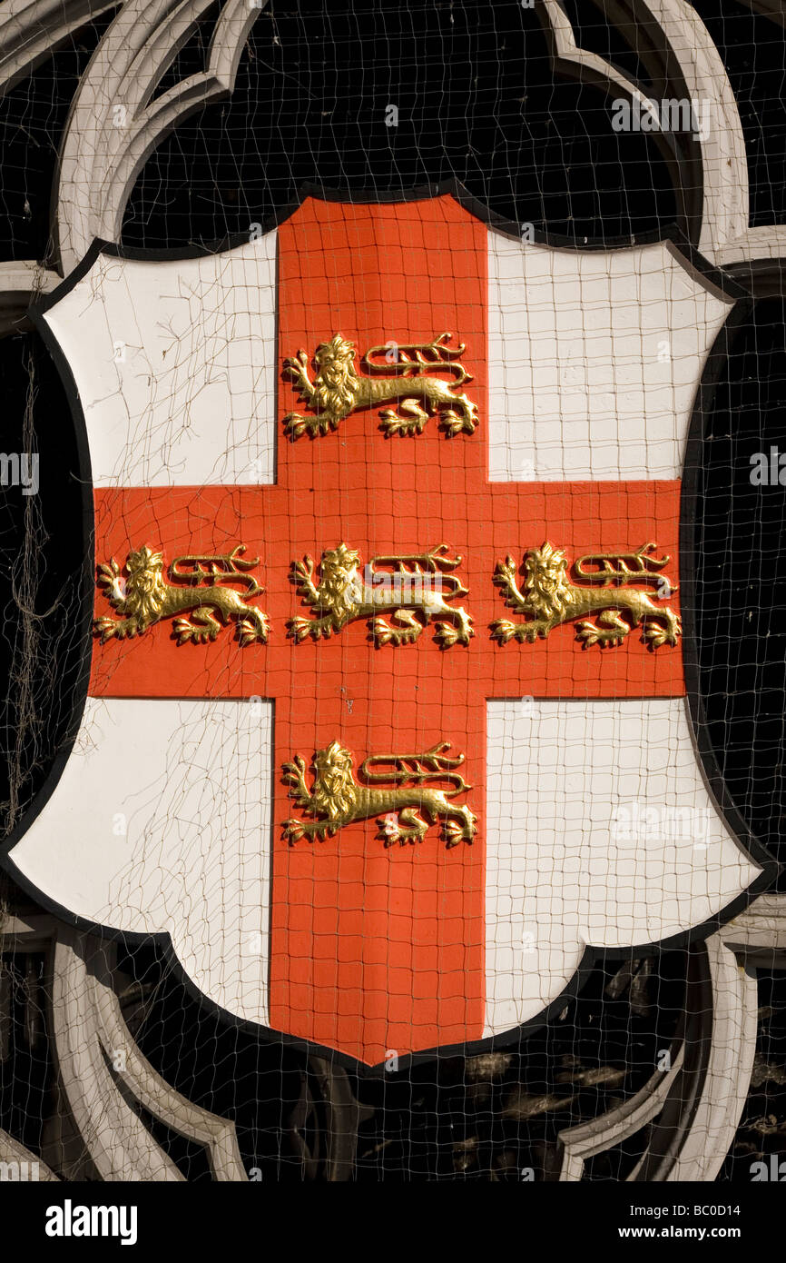 The five lions shield of the city of York, England. The red cross of St ...