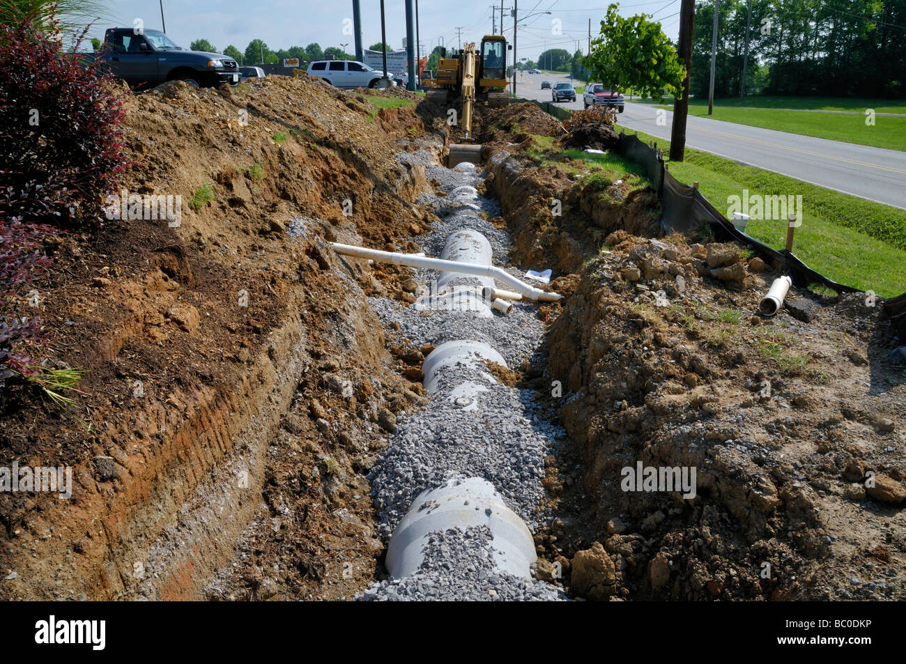 A water main pipe is being replaced in Knox County, Tennessee, USA ...