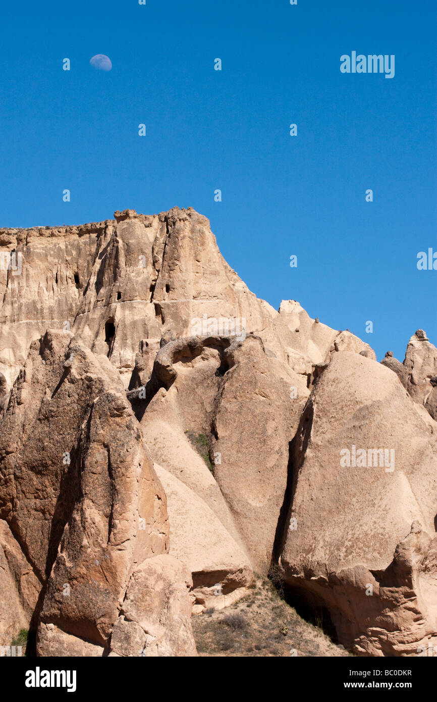 Moon rising above a rocky landscape in Cappadocia Turkey Stock Photo ...