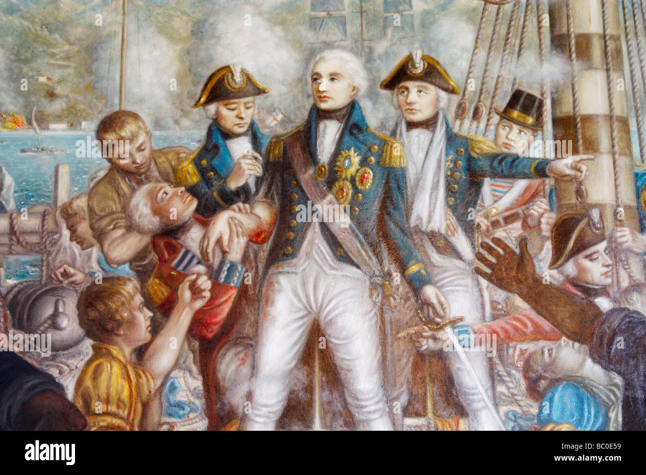 Painting of Admiral Nelson with injured arm during battle of Santa Cruz ...