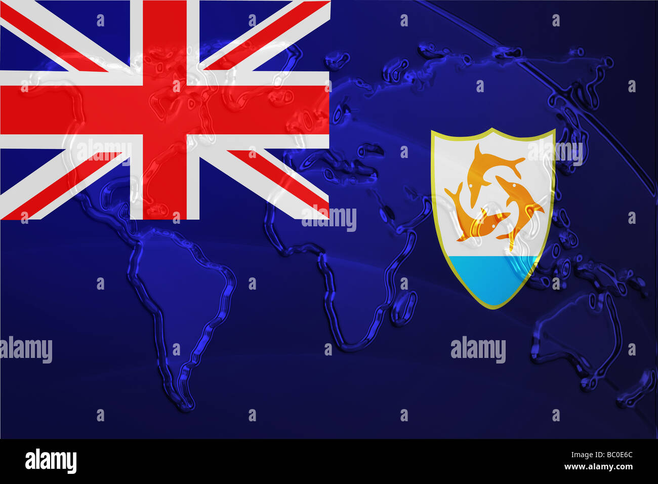 Flag of Anguilla national country symbol illustration with world map ...