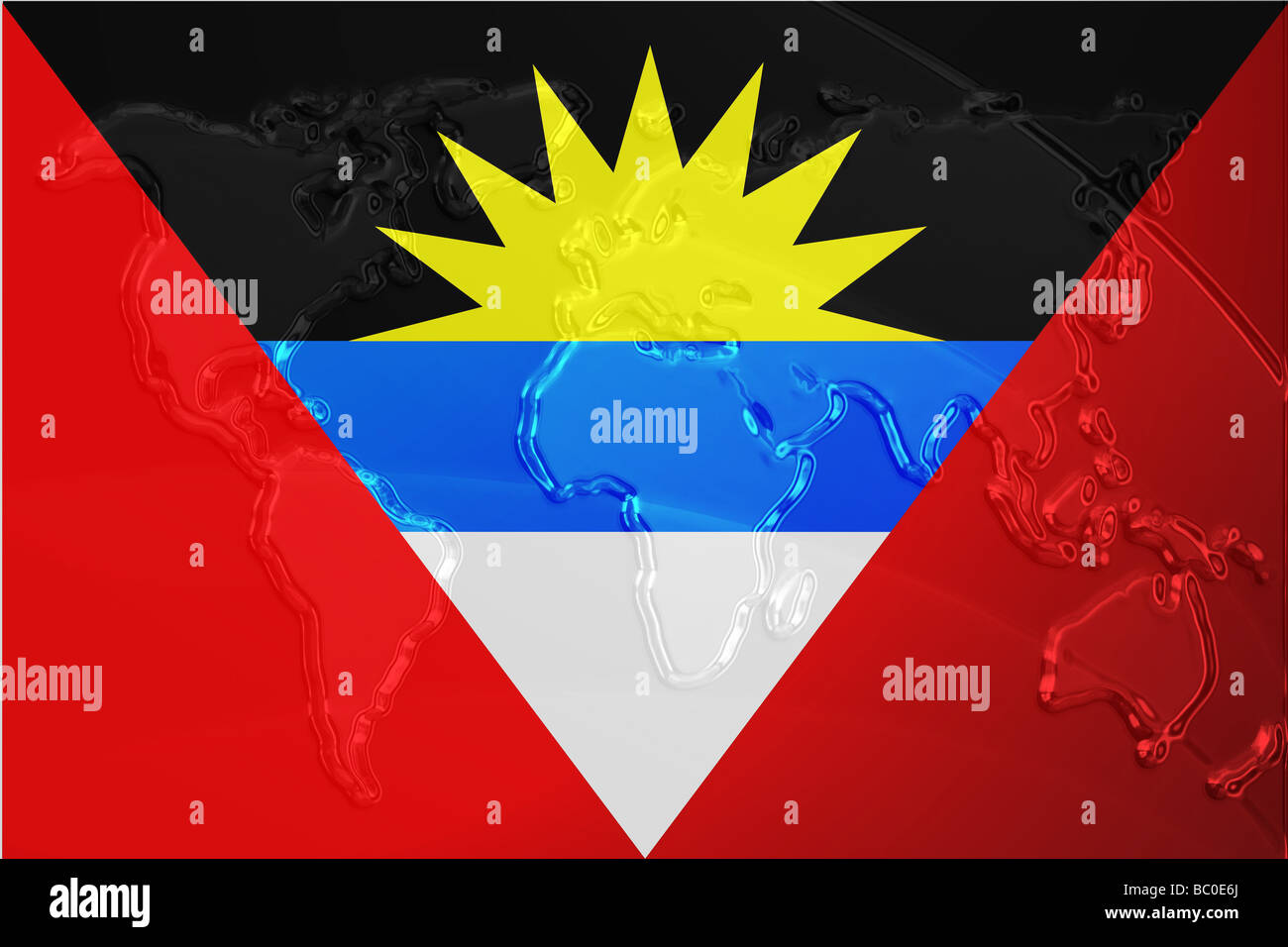 Flag of Antigua national country symbol illustration with world map ...