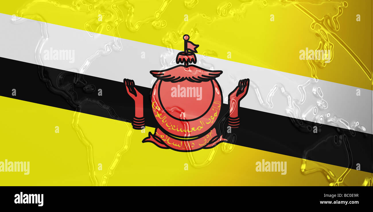 Flag of Brunei national symbol illustration clipart with world map ...