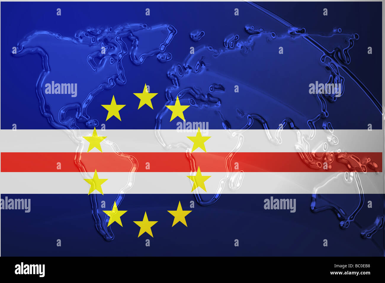 Flag of Cape Verde national country symbol illustration with world map ...
