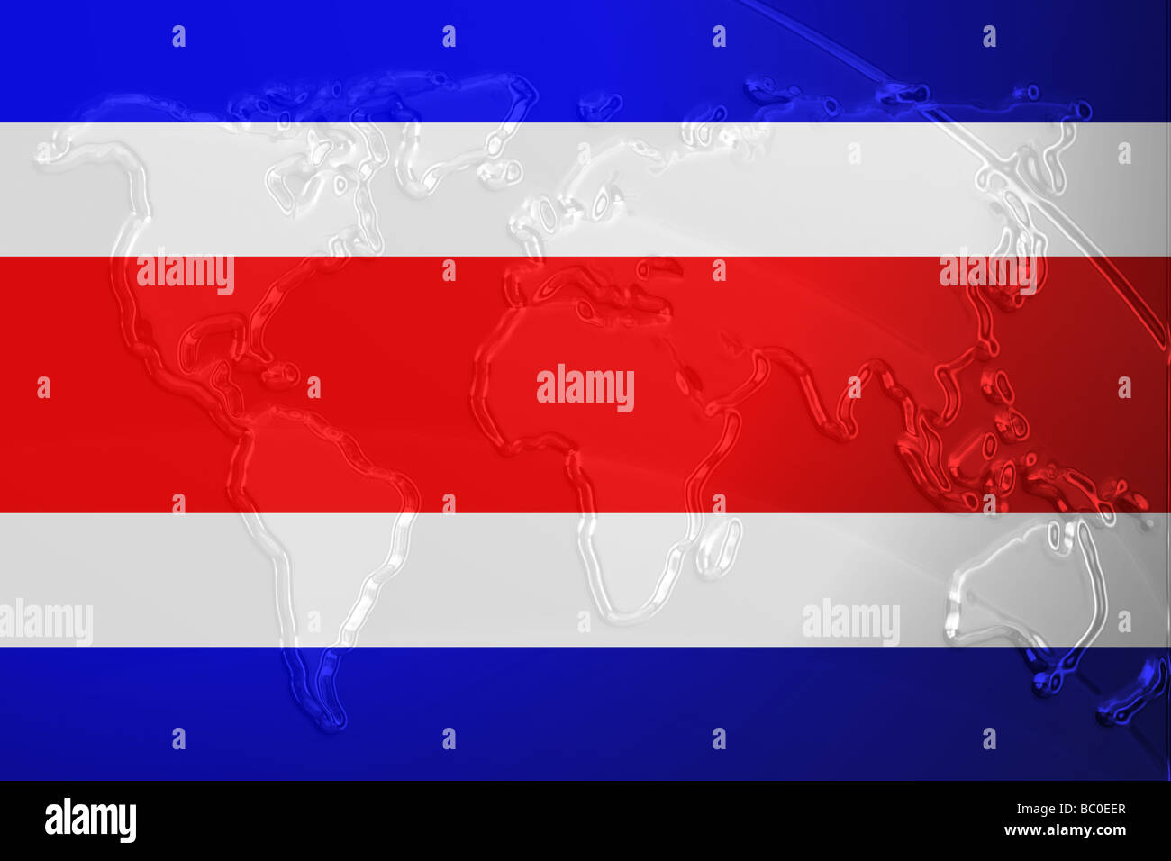 Flag of Costa Rica national country symbol illustration with world map ...