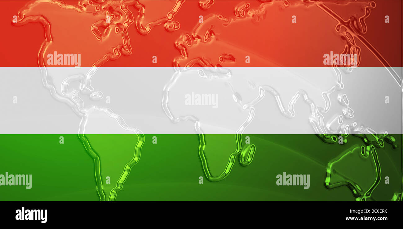 Flag of Hungary national country symbol illustration with world map ...