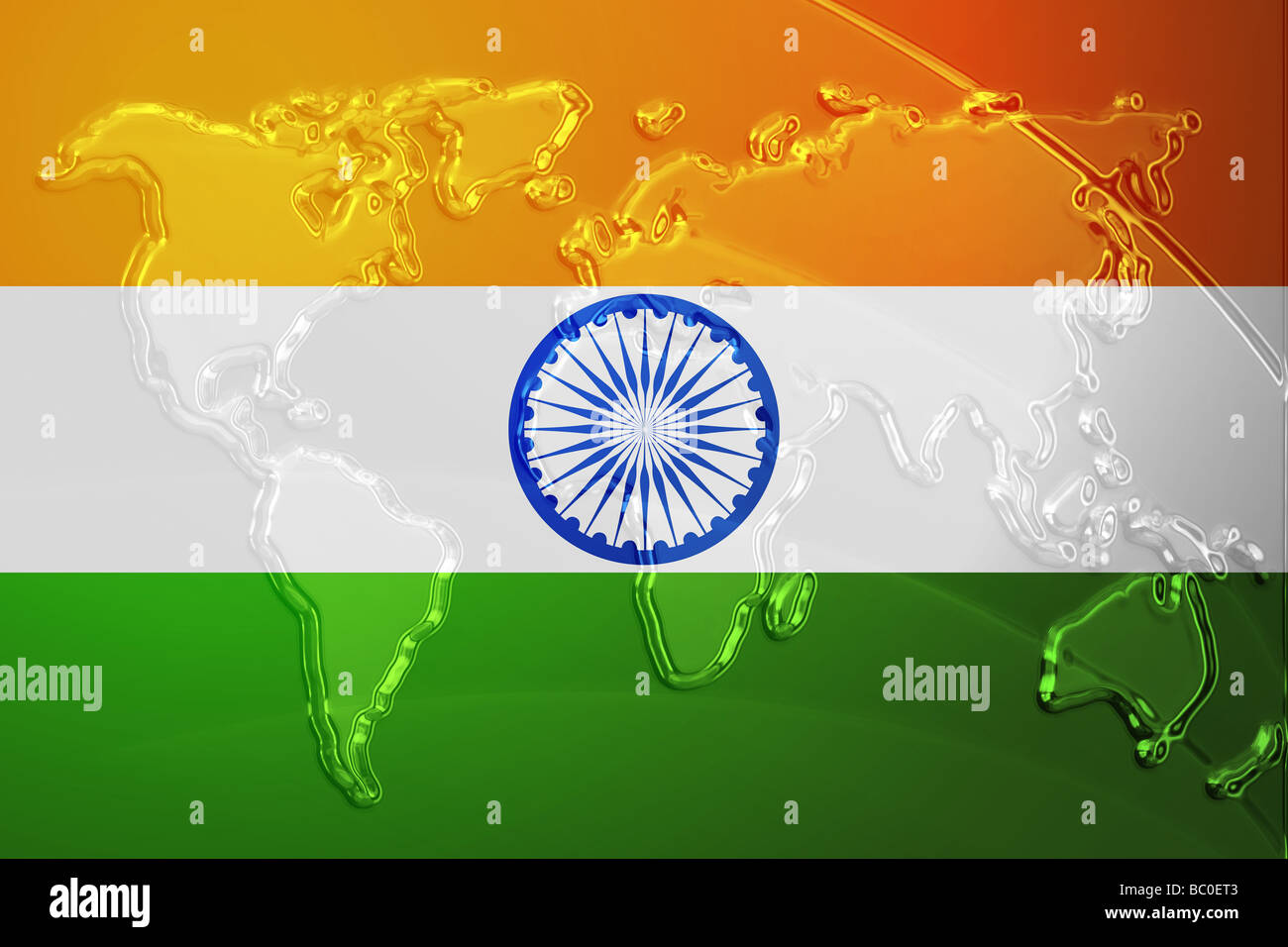 Flag of India national country symbol illustration with world map ...