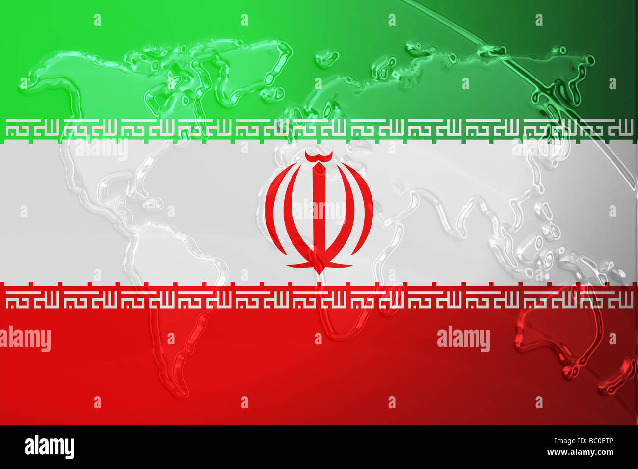 Flag of Iran national country symbol illustration with world map ...
