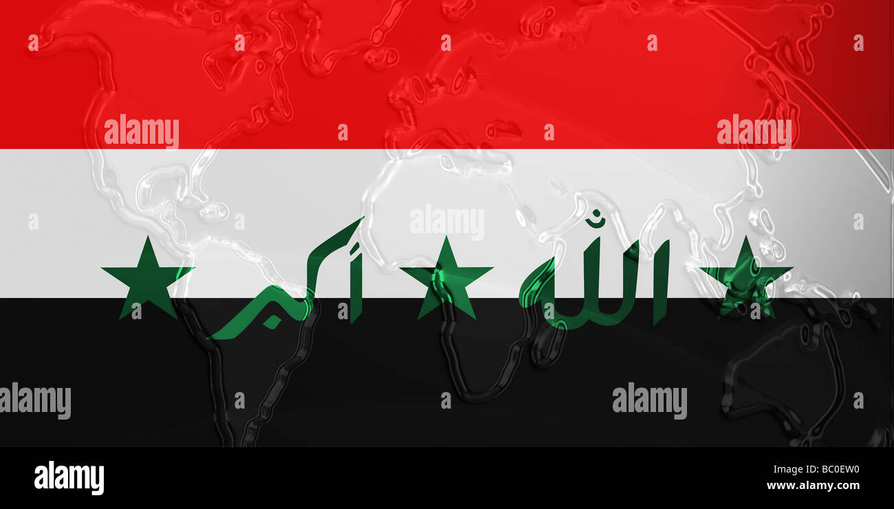 Flag of Iraq national country symbol illustration with world map ...