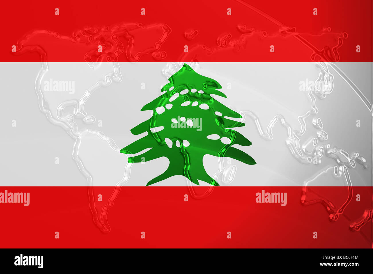 Flag of Lebanon national country symbol illustration with world map ...