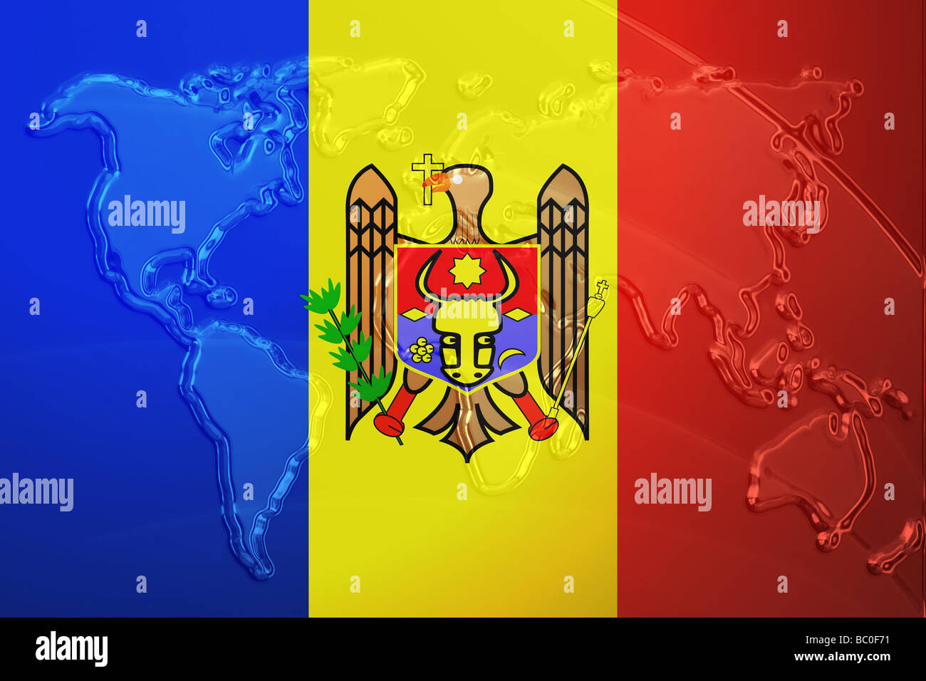 Flag of Moldova national country symbol illustration with world map ...