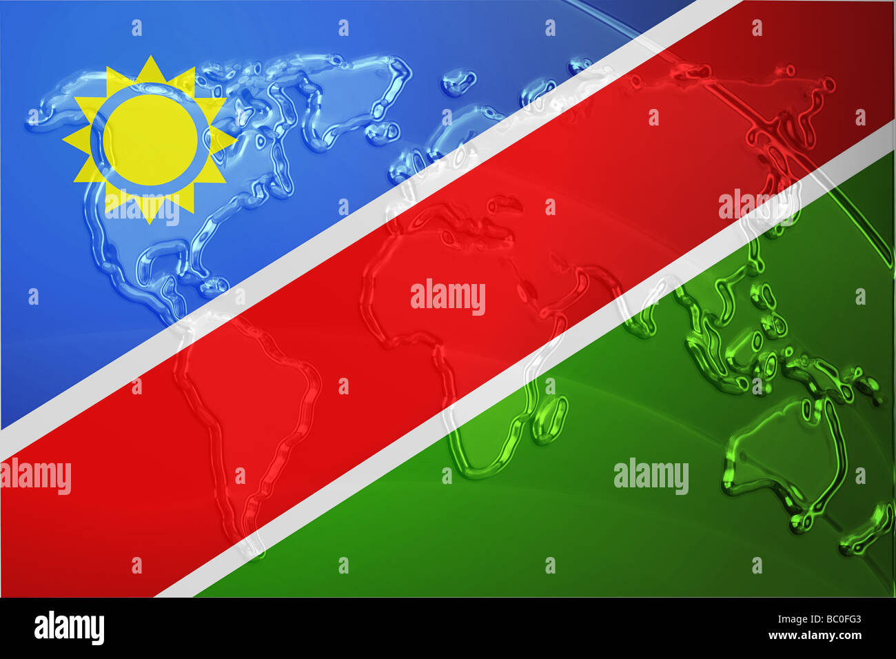 Flag of Namibia national country symbol illustration with world map ...
