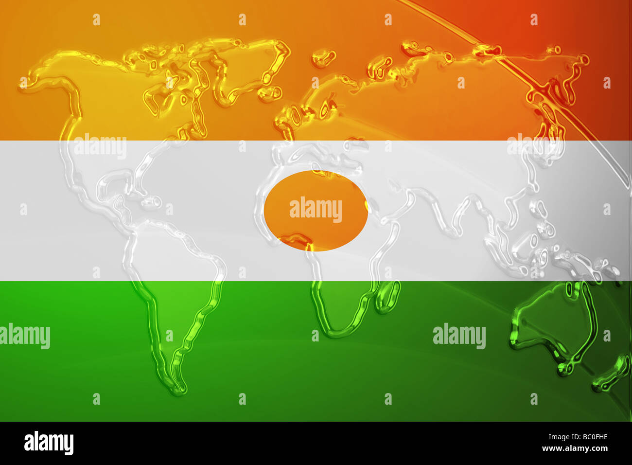 Flag of Niger national country symbol illustration with world map ...