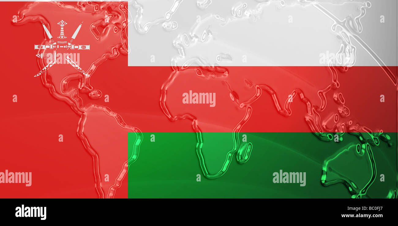 Flag of Oman national country symbol illustration with world map ...